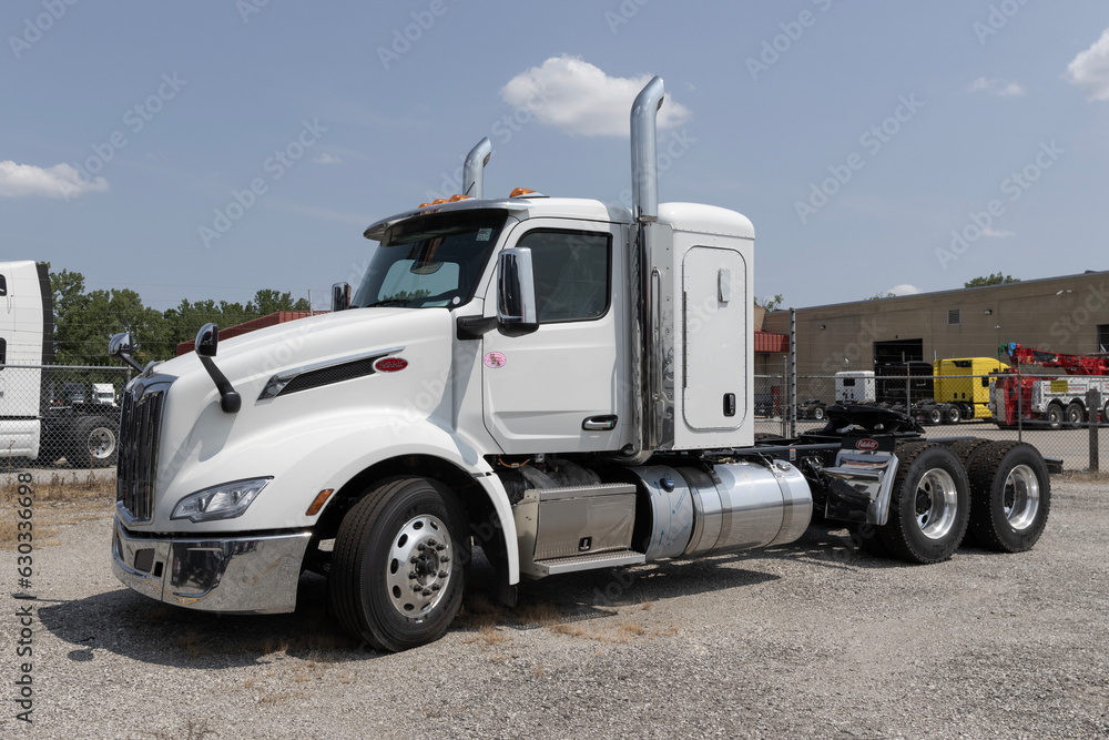 Peterbilt Semi Tractor Trailer Trucks Lined up for sale. Peterbilt is ...