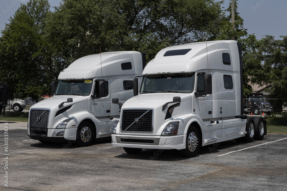 Volvo Semi Tractor Trailer Big Rig Truck display at a dealership. Volvo ...