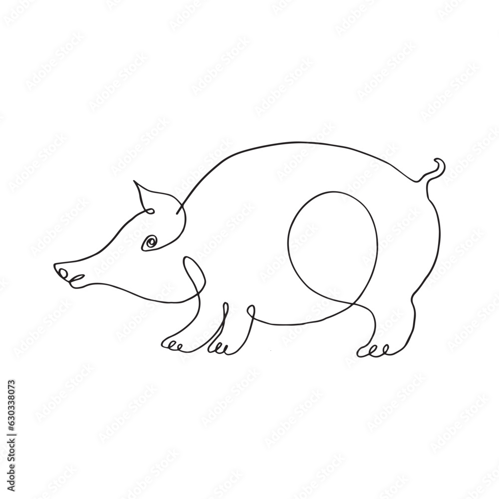pig one line drawing art , abstract pet logo , vector illustration ...