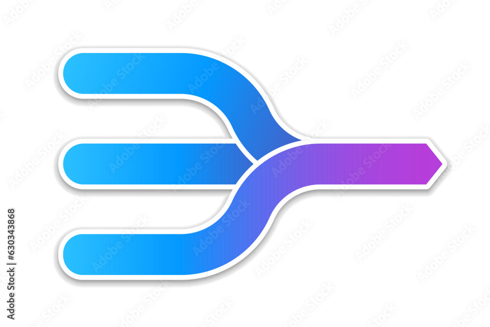 Three arrows merging blue gradient icon. Clipart image isolated on ...