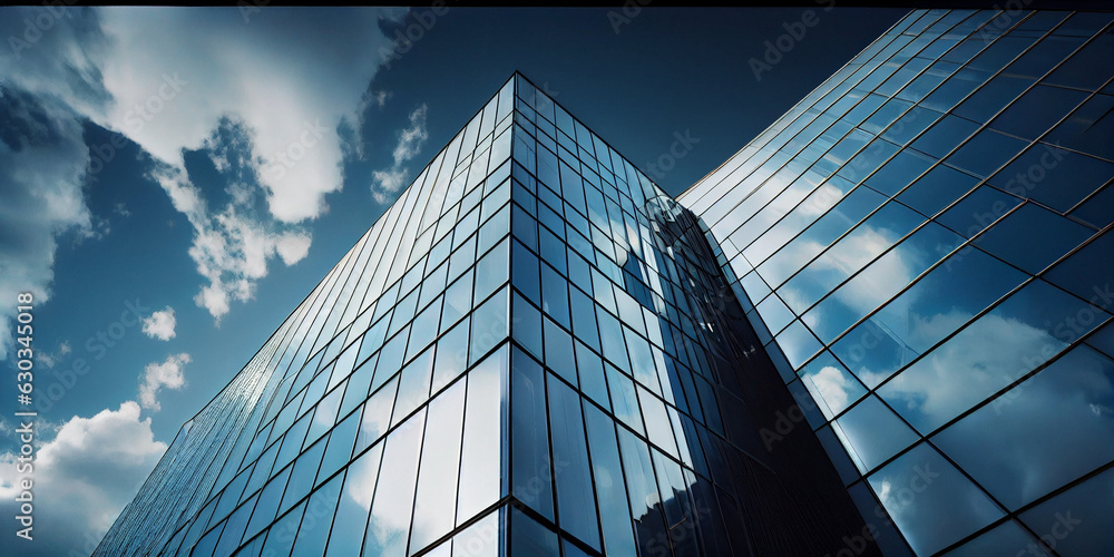 Reflective skyscrapers, business office buildings.Low angle photography ...