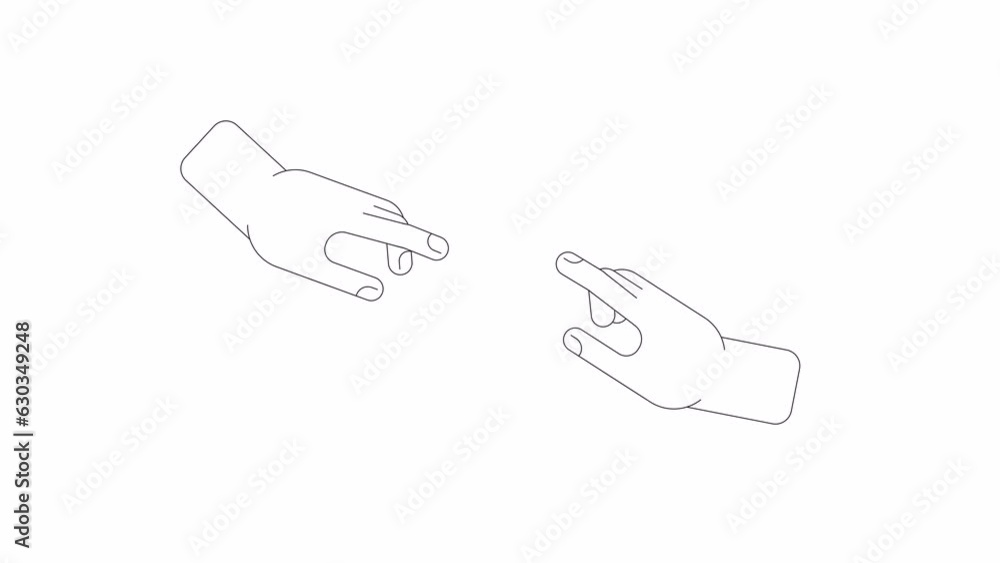 Hands reaching to touch bw outline 2D animation. Cooperation ...