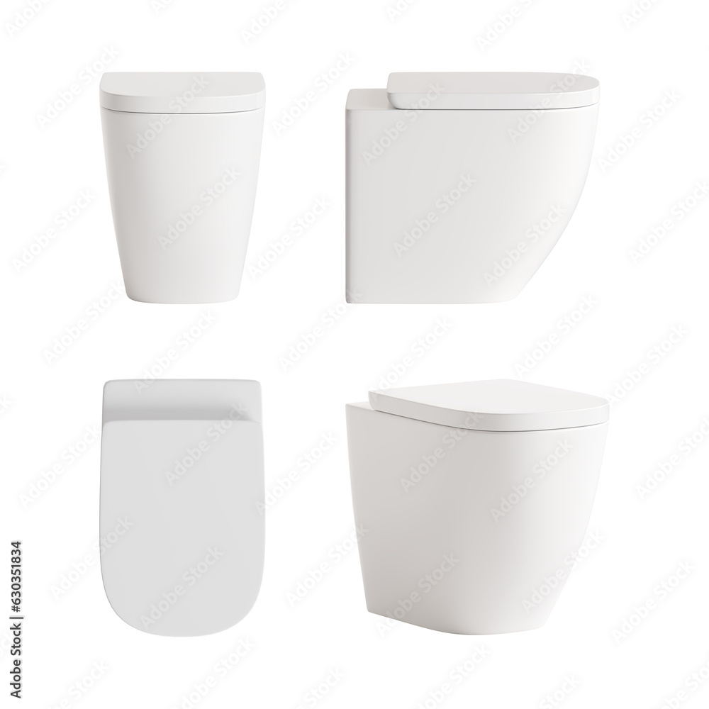 A set of four views of a modern white ceramic floor-standing built-in ...