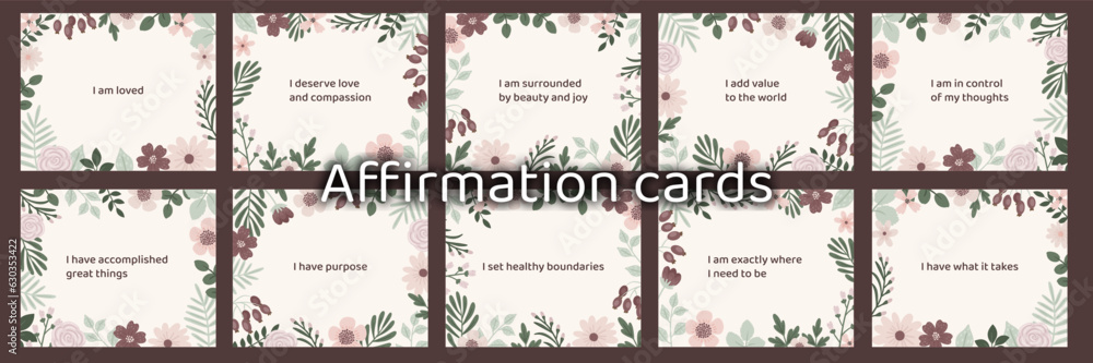 Floral affirmation cards. Positive quotes, phrases, sayings. Self-care ...