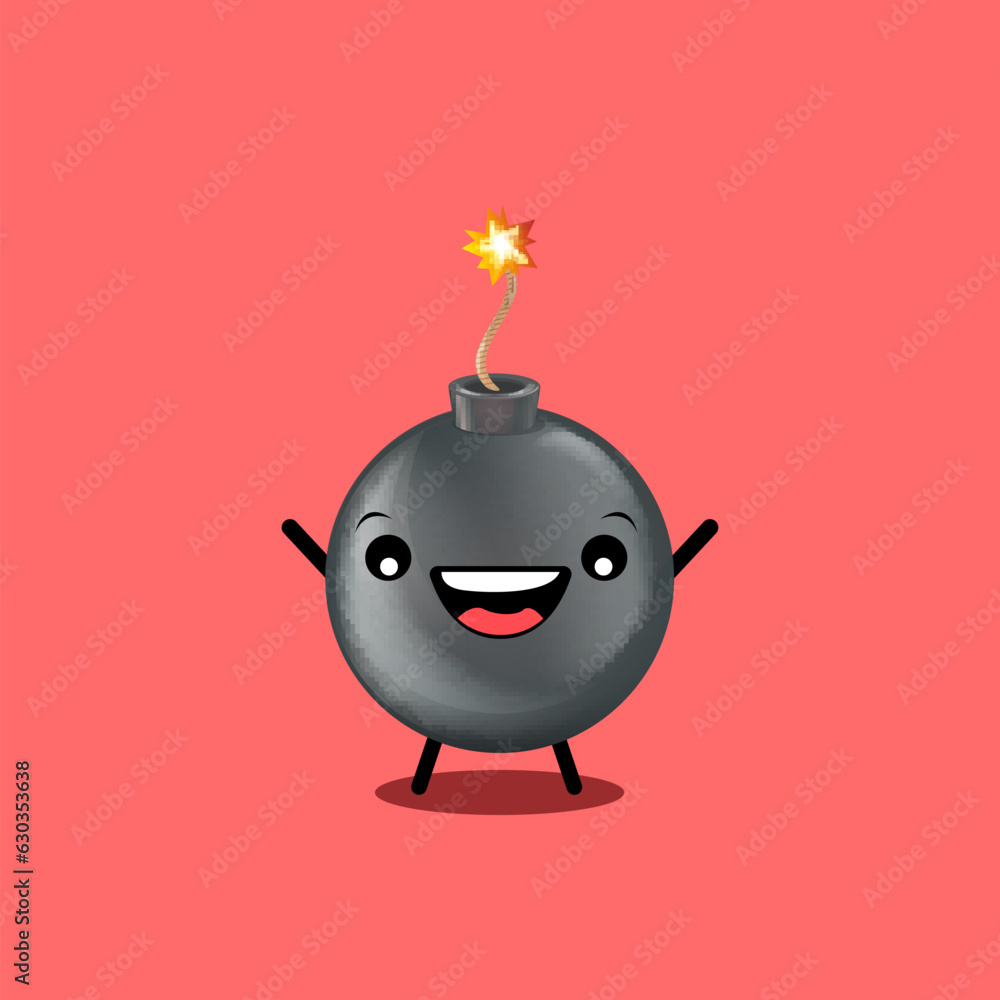 Cartoon retro bomb characters isolated on pink background. Funky tiny bomb character with hands ...