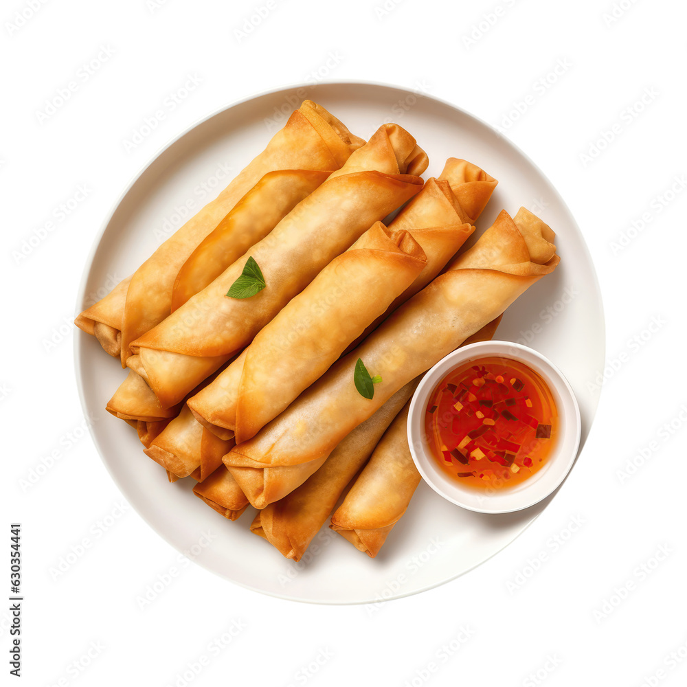 Lumpia Filipino Cuisine On White Plate On Isolated Transparent ...