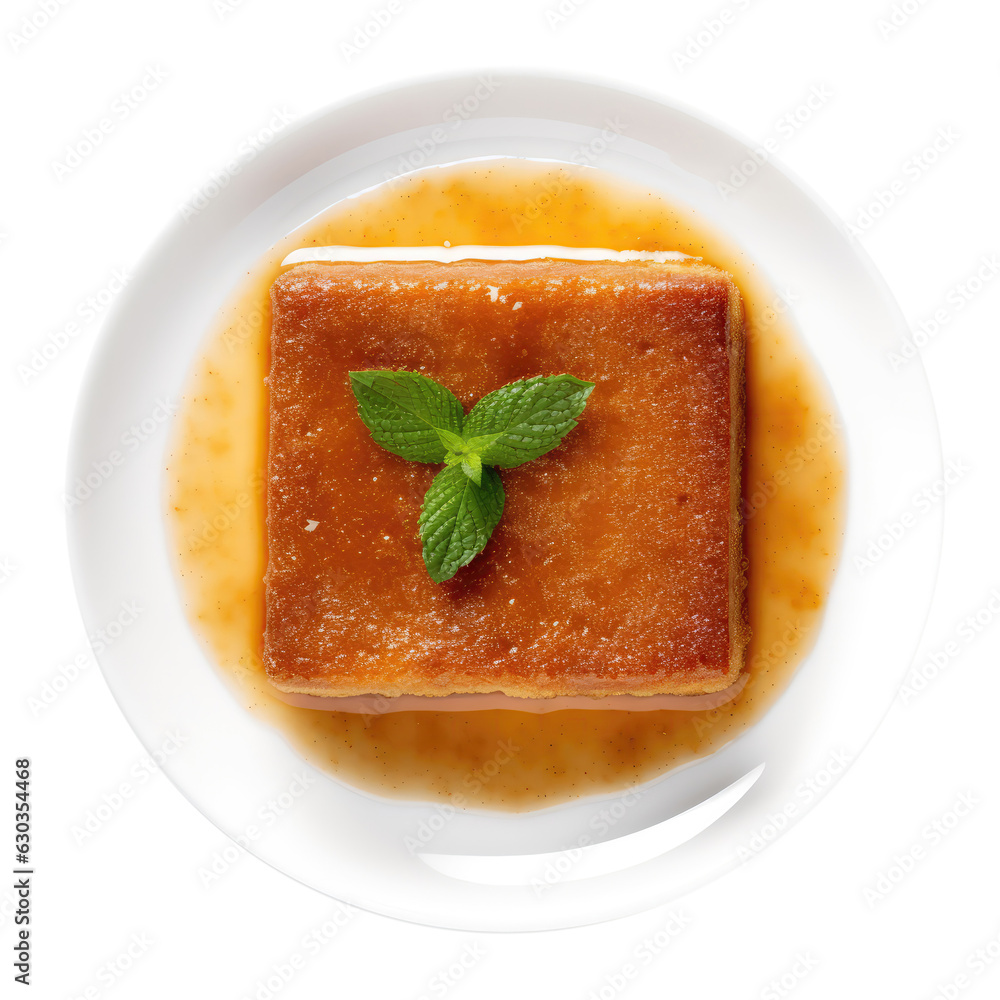 Malva Pudding South African Cuisine On White Plate On Isolated ...