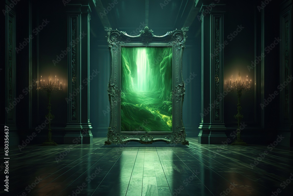 Corridor interior with magic mirror. Ai art Stock Illustration | Adobe ...