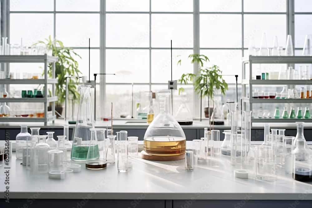 Laboratory glassware in the laboratory, interior design, lab equipment ...