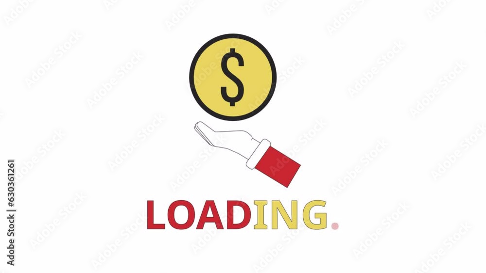 Coin toss up line 2D loading animation. Money loan. Hand holding dollar ...