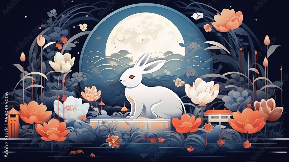 Cartoon illustrations celebrating the mid-autumn Festival.AI generated ...