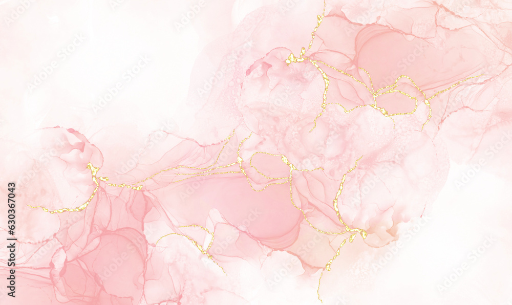 Pink alcohol ink mixed with glitter gold pattern elegant abstract ink ...