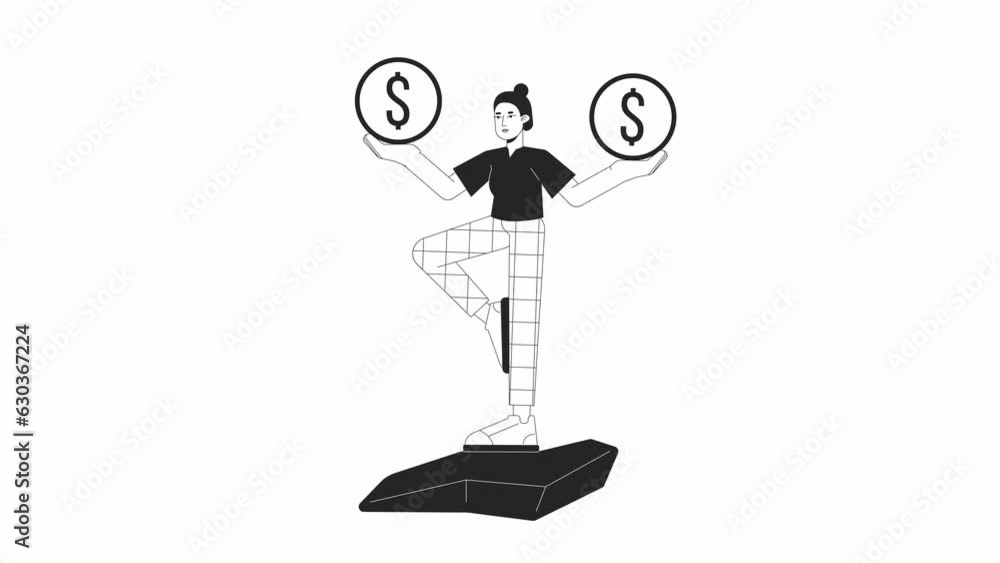 Balancing finances bw outline 2D animation. Manage expenses 4K video ...
