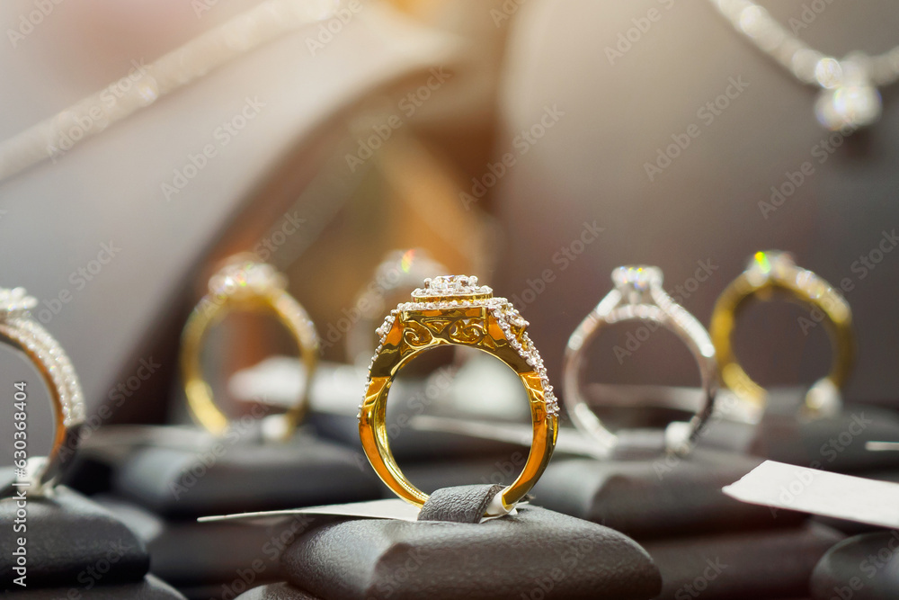 jewelry diamond rings show in luxury retail store window display ...