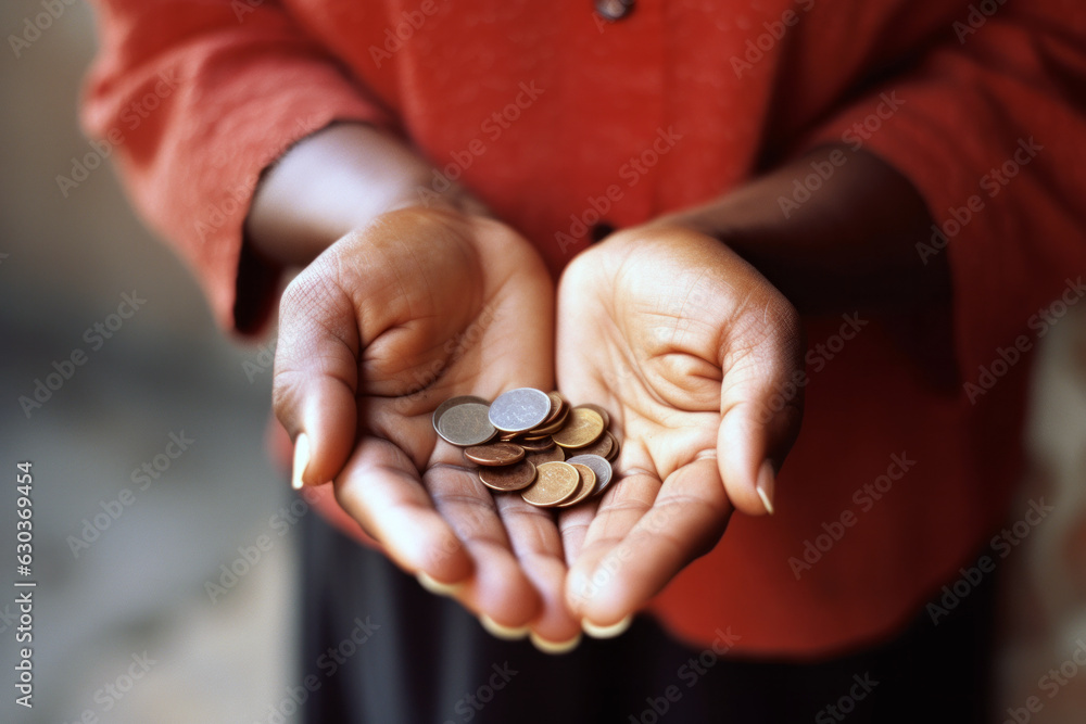 Open palms hold coins, signifying charity and generosity. The image ...