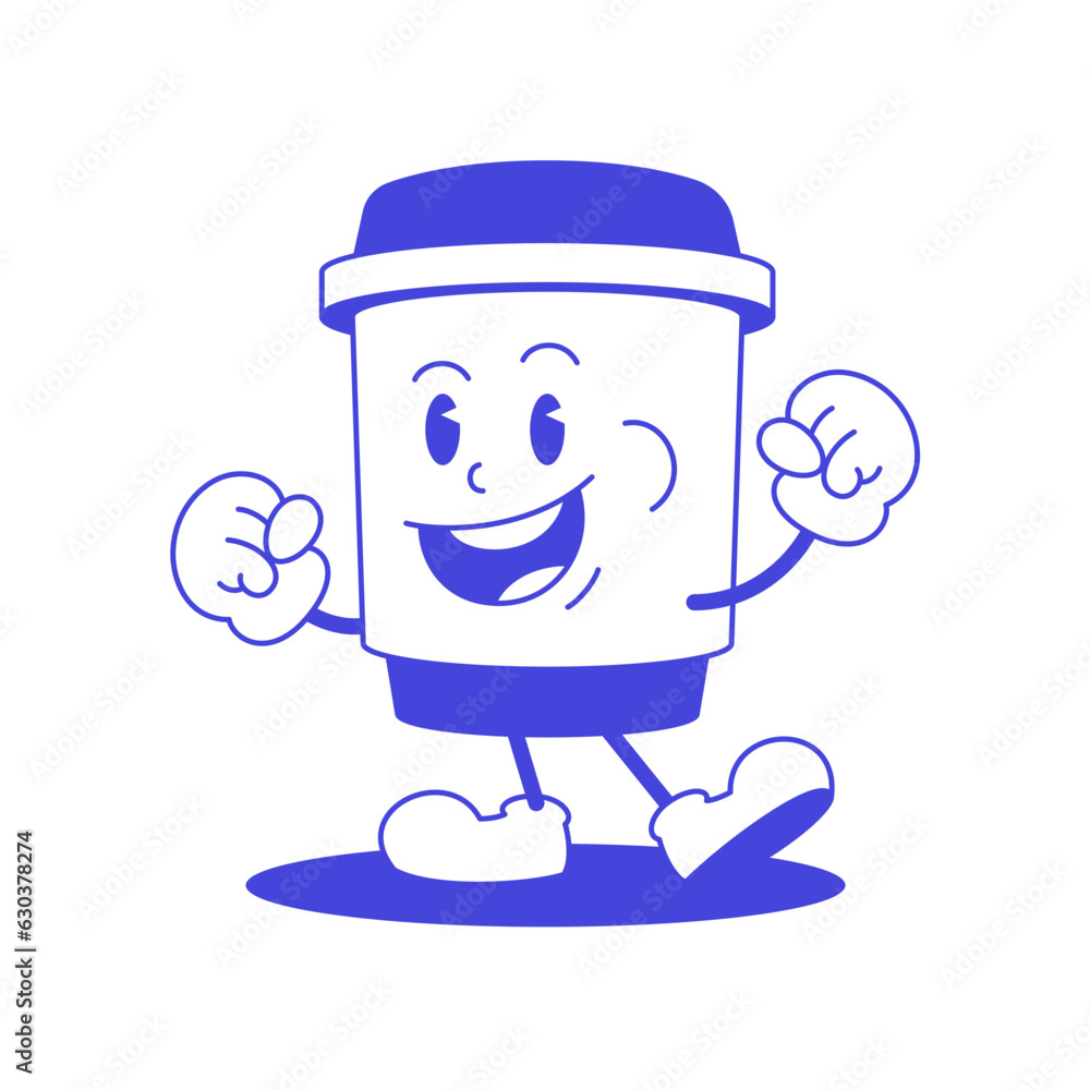 Coffee paper cup cartoon character comic mascot retro 30s animation ...