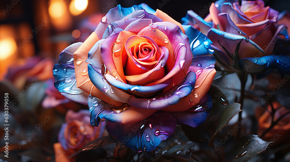 Beautiful neon roses. Wallpaper concept. Stock Photo | Adobe Stock