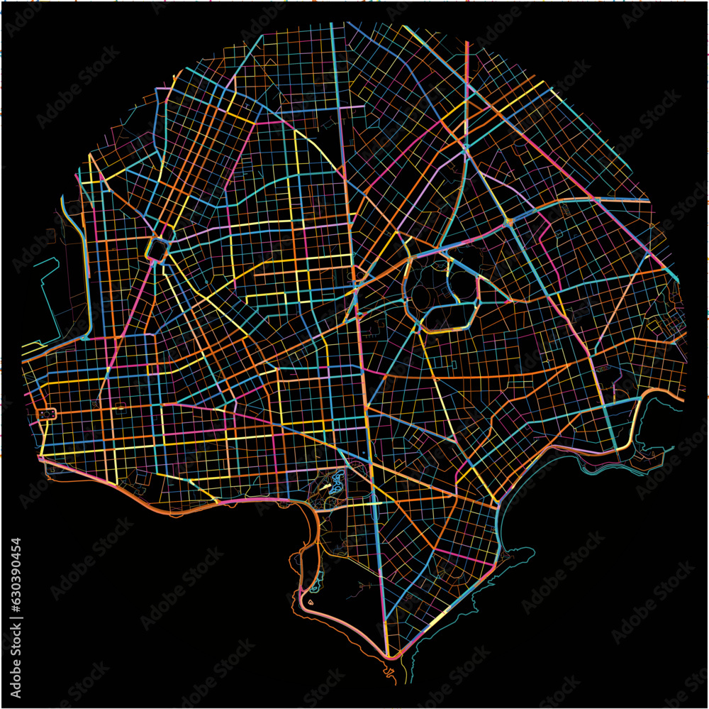 Colorful Map of Montevideo with all major and minor roads. Stock Vector ...