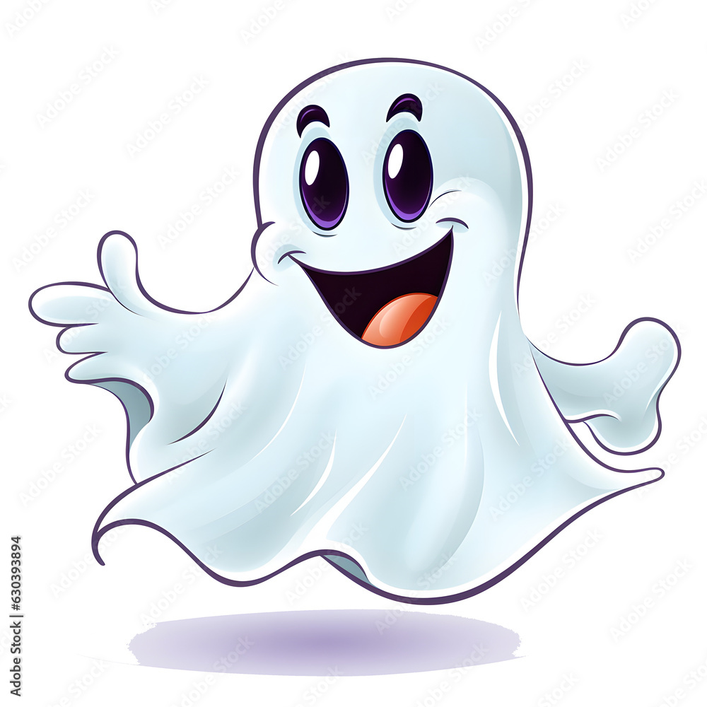 Cartoon clipart of friendly ghost with a big smile, transparent ...