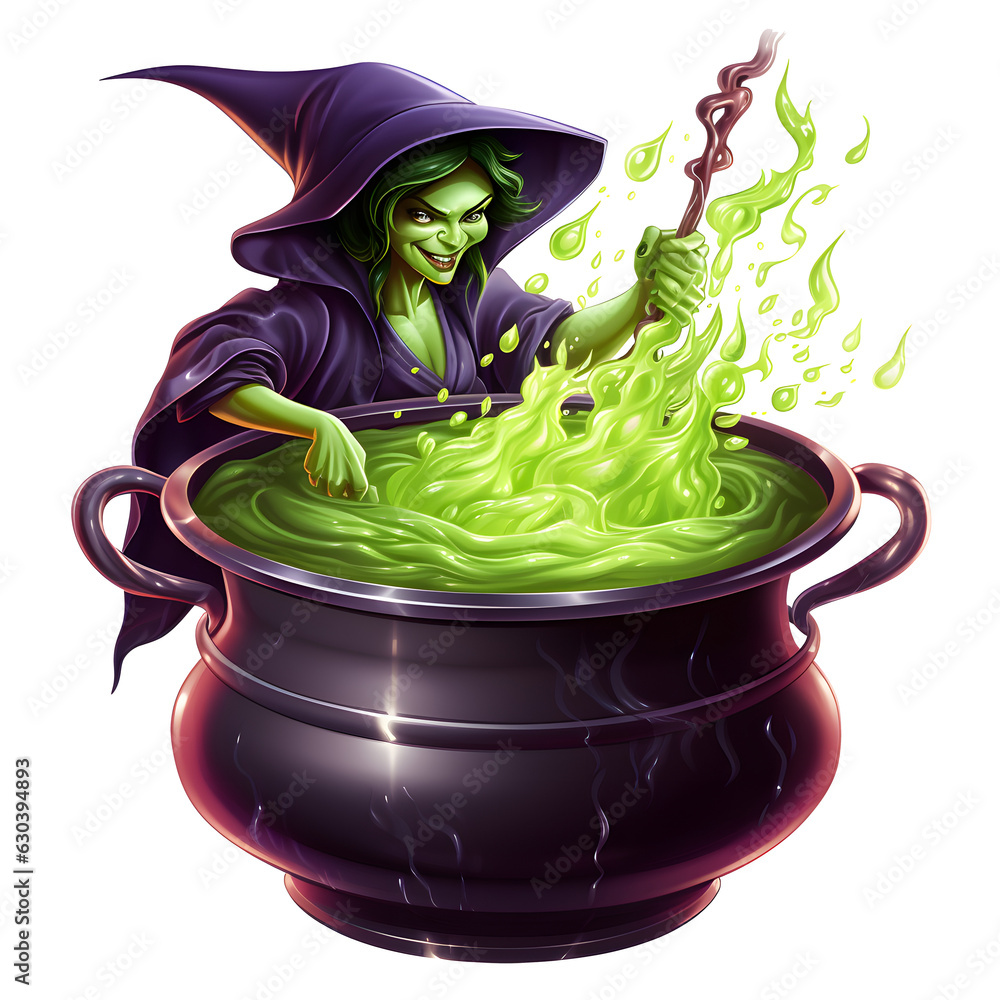 Cartoon clipart of wicked witch stirring a cauldron, transparent ...