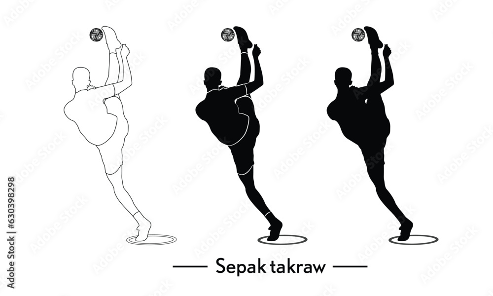 Vetor do Stock: Vector, color silhouette of male sepak takraw player ...