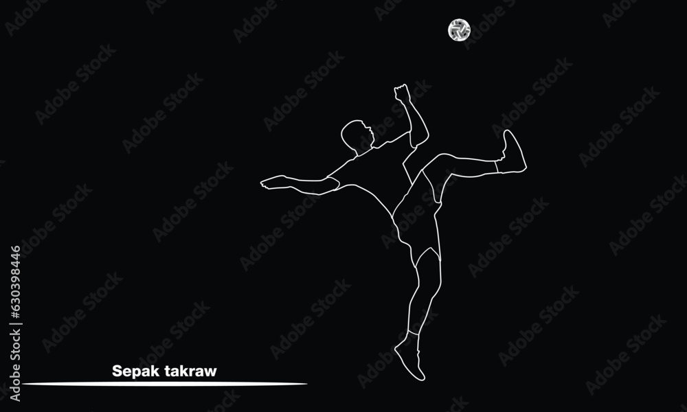 Vector, line drawing of a male sepak takraw player. sepak takraw player ...