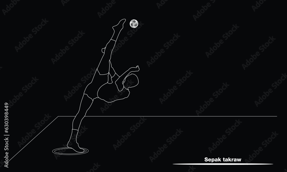 Vector, line drawing of a male sepak takraw player. sepak takraw player ...