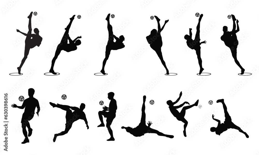 Vetor de Vector set of silhouettes of male sepak takraw players. sepak ...