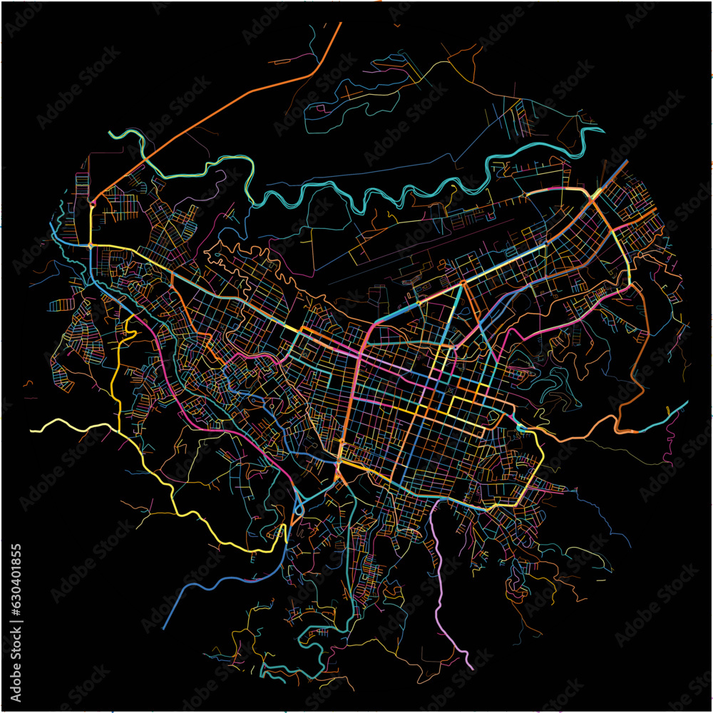 Colorful Map of Popayan with all major and minor roads. vector de Stock ...