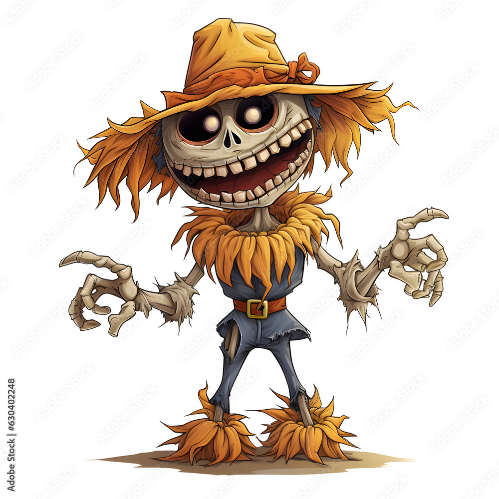 Cartoon clipart of jolly scarecrow with a straw hat, transparent ...