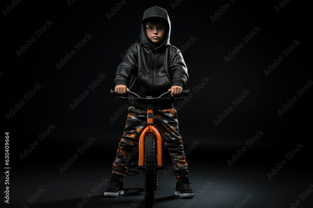 Concentrated Boy Bmx Rider Standsa Black Background . Bmx Riding ...
