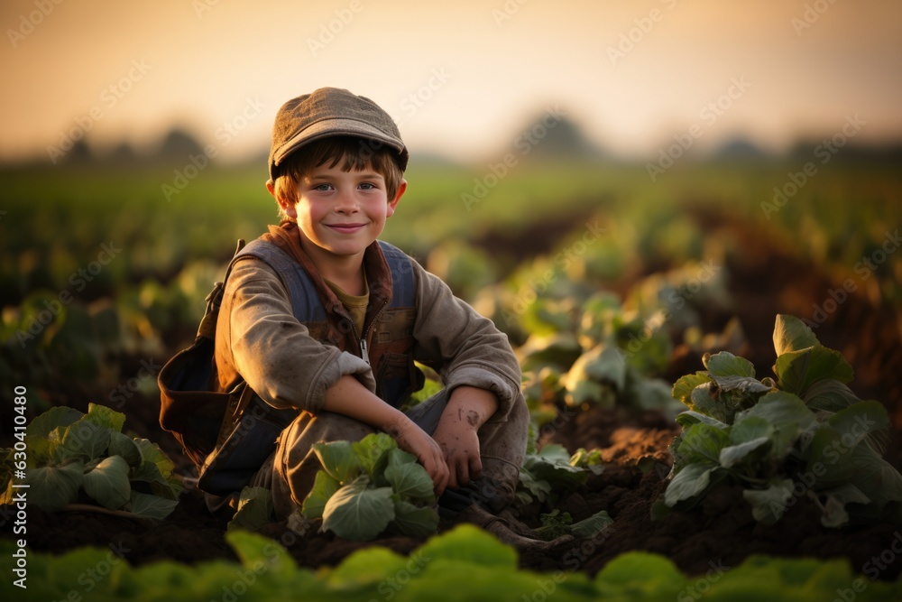 Very Happy Boy A Dedicated Farmer Tending To Crops In A Field . Happy ...