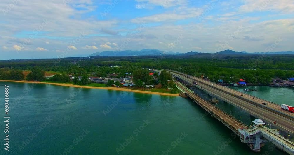 .Aerial view beautiful Sarasin bridge on the blue sea..Sarasin bridge ...