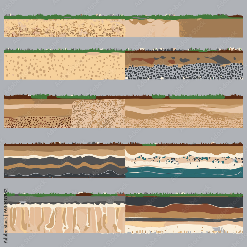Seamless ground cross sections,layers under earth underground textures ...