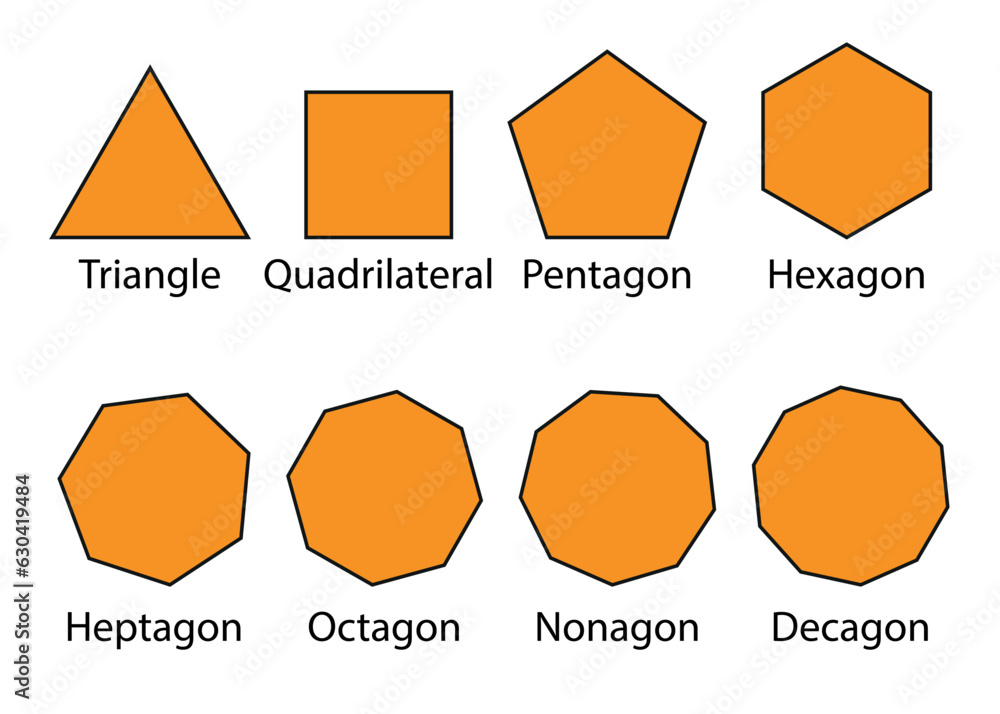 Mathematical shapes, types of polygon vector illustration white ...