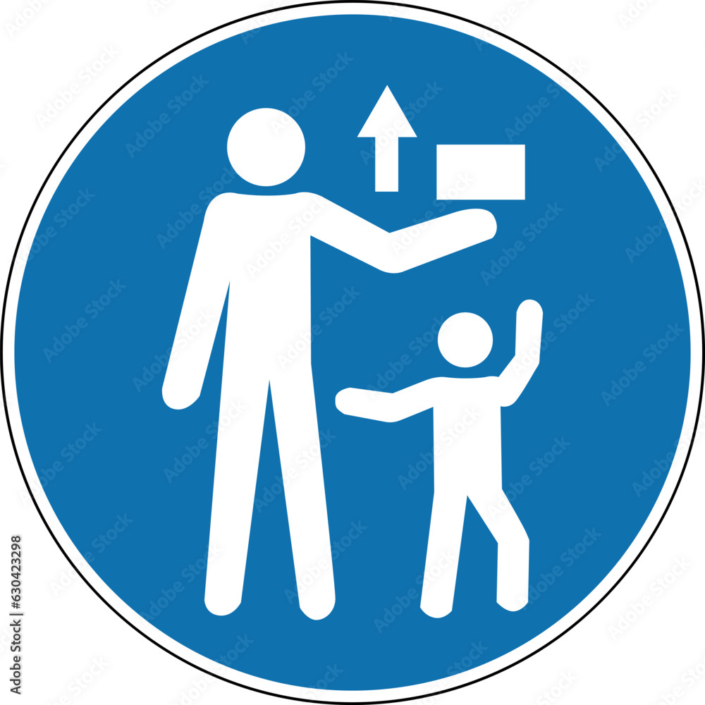 Child safety sign. Mandatory sign. Round blue sign. Keep out of the ...