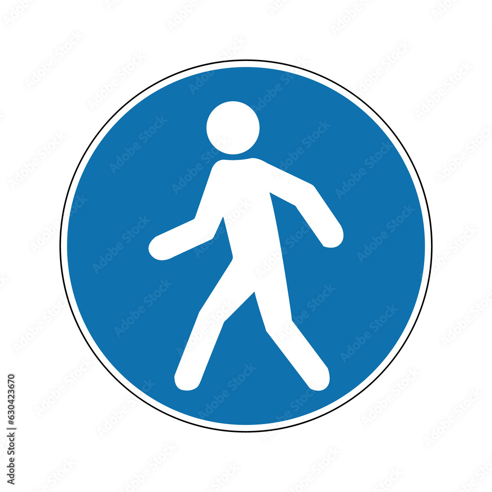 Pedestrian zone sign. Mandatory sign. Round blue sign. Crosswalk. Only ...