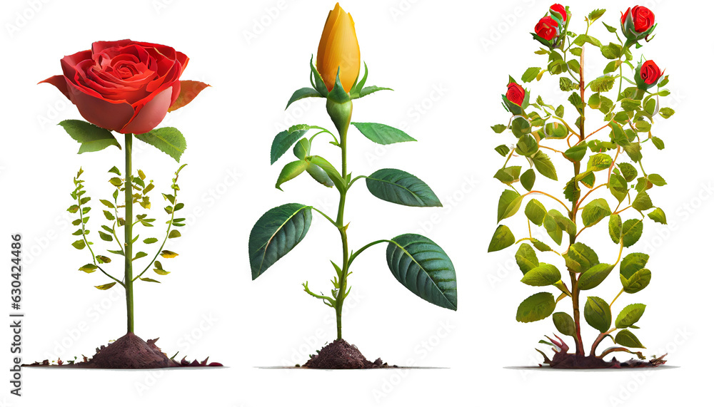 Rose plant depicted in various stages of growth Ai generated image ...