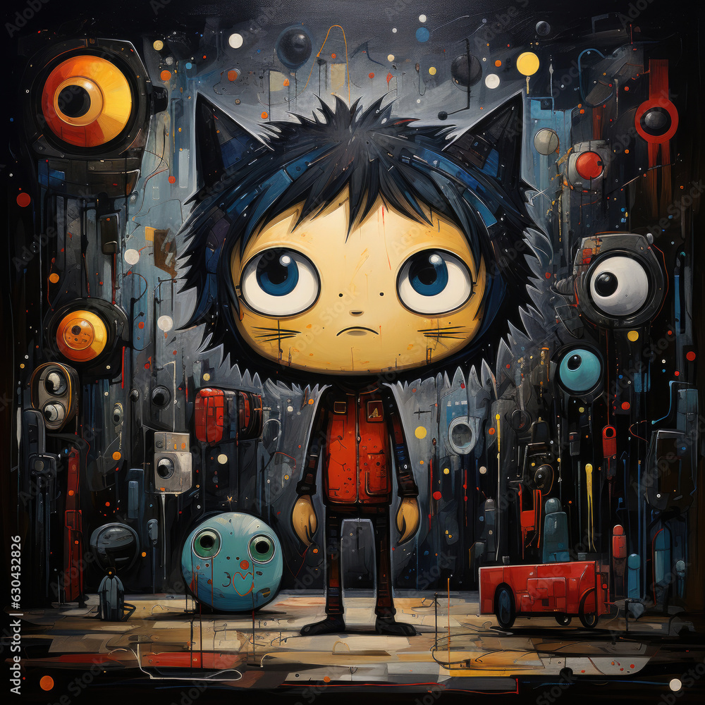 Doodles with space, in the style of kawaii aesthetic, graphic black ...