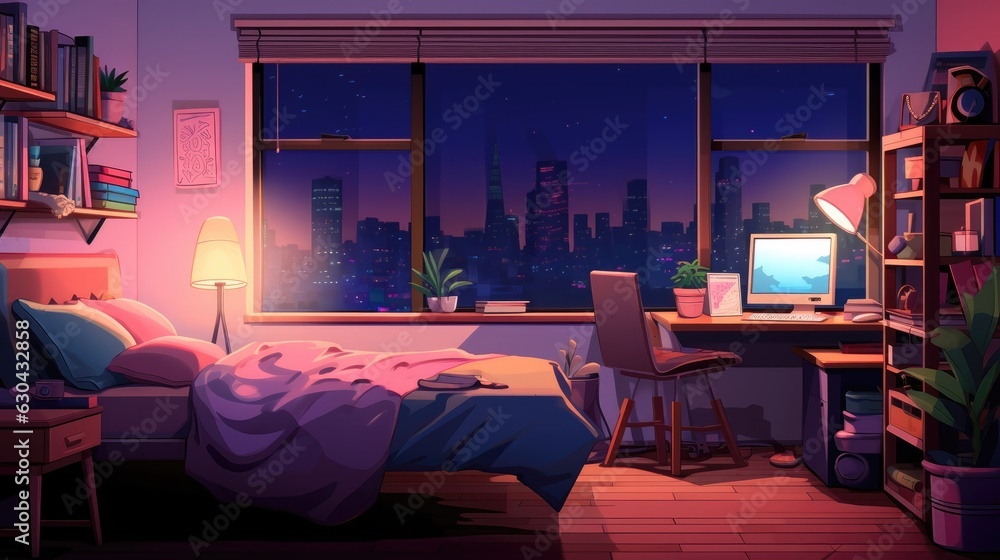 Animated studying lofi background. Late night homework. 2D cartoon ...