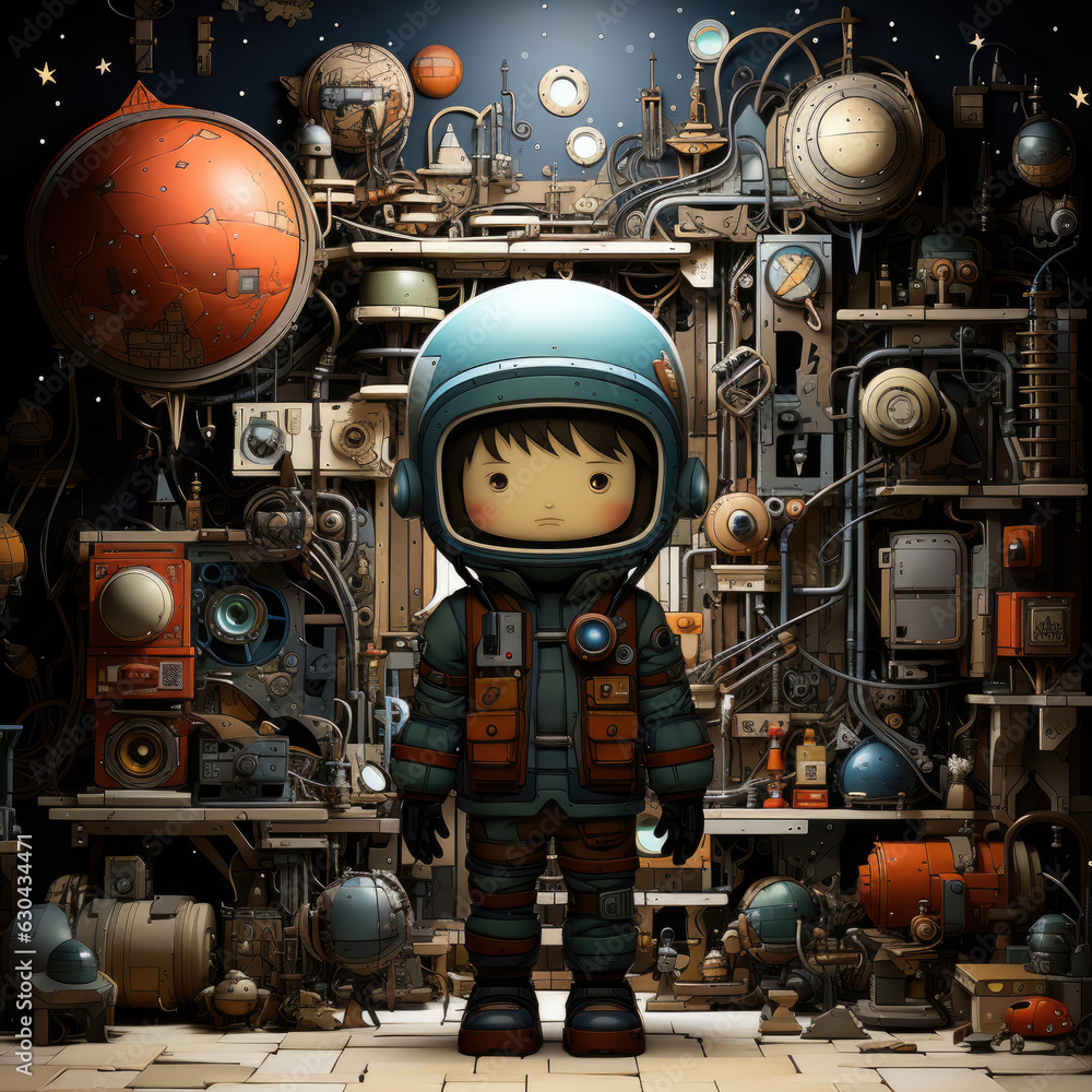 Doodles with space, in the style of kawaii aesthetic, graphic black ...