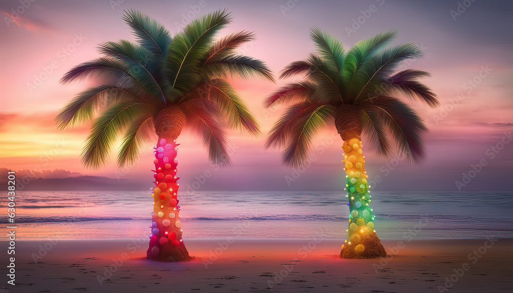 Christmas palm trees at the beach with copy space Stock Illustration ...
