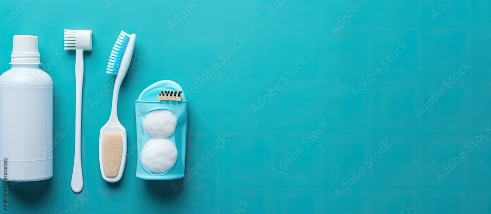 dental hygiene kit on a blue background with a toothbrush, electric ...