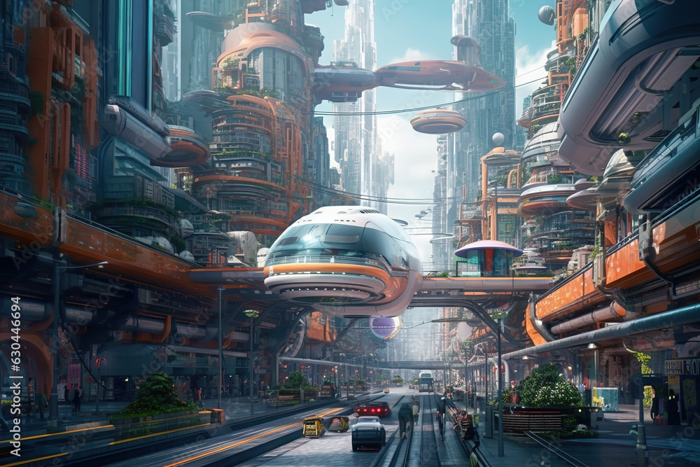 Transport of the future in a gigantic futuristic megalopolis. Abstract ...