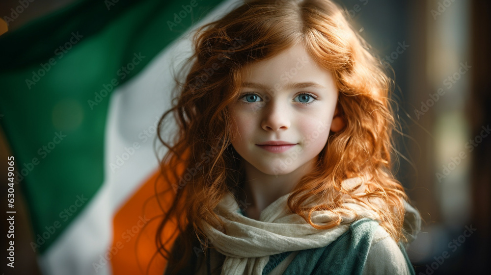 Portrait of an irish girl with red hair in front of Ireland flag Stock ...