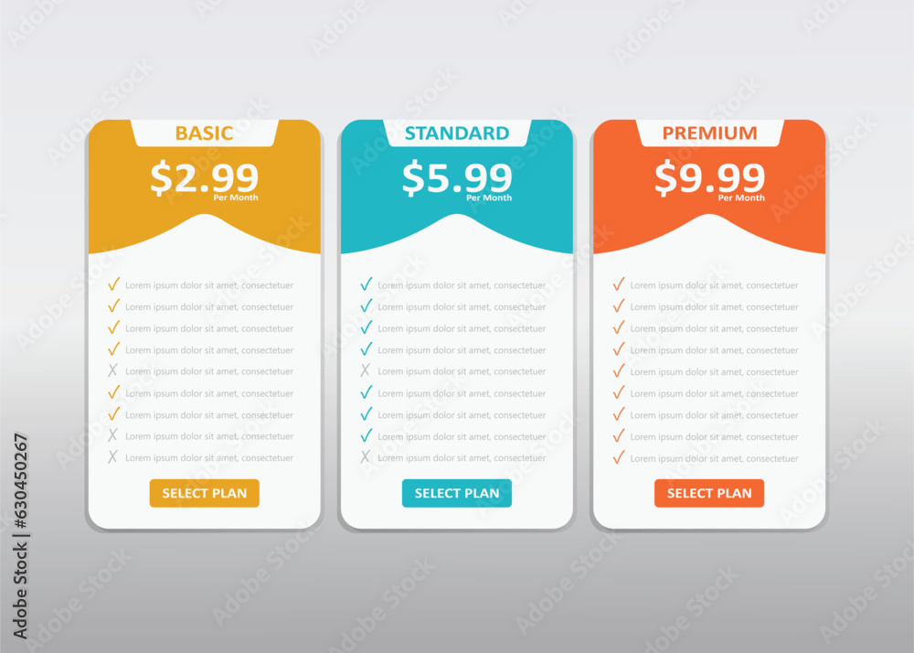 Vetor De Infographic Pricing Plan Minimalistic Pricing Plan Comparison Chart For Web And Mobile
