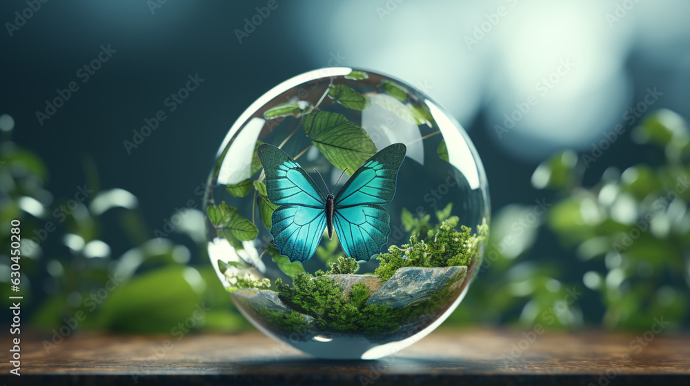 Concept Save the world save environment The world is in the grass of the green bokeh background ...