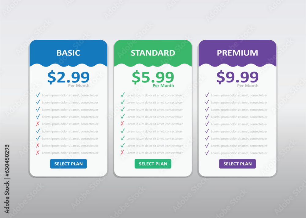 infographic Pricing plan. Minimalistic pricing plan comparison chart ...