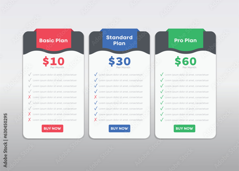 Vetor de infographic Pricing plan. Minimalistic pricing plan comparison ...