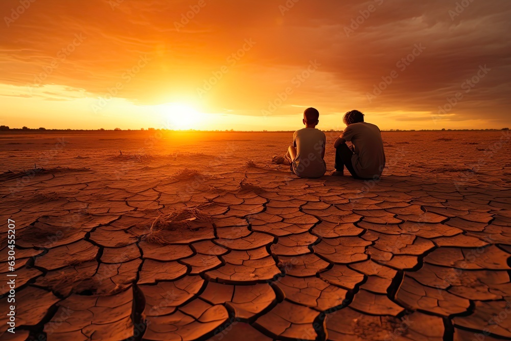 Despair in a World Without Water: People Sitting in Arid Climate Due to ...